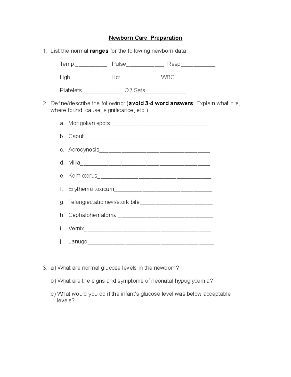 OB+Clinical+Prep+Work+Newborn - Newborn Care Preparation List the ...