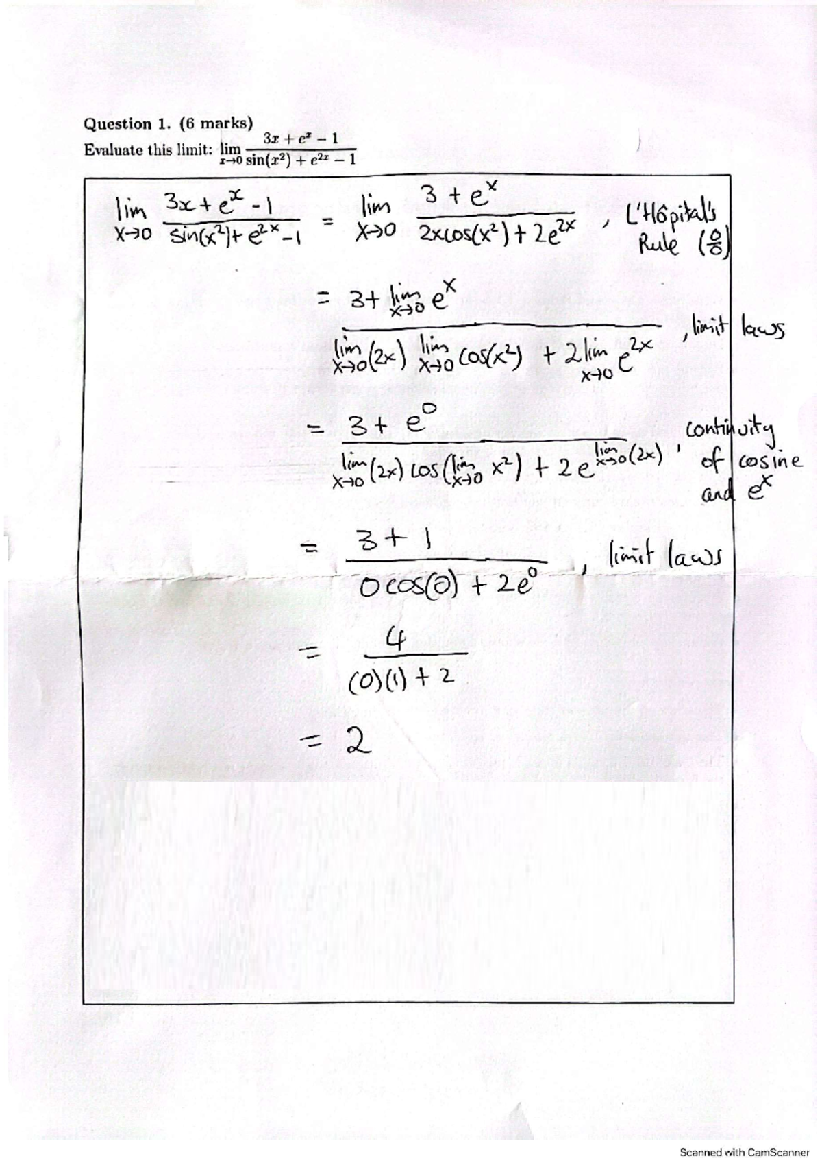 MAST10006 MST Practice solutions - Question 1. (6 marks) 3x 1 Evaluate ...