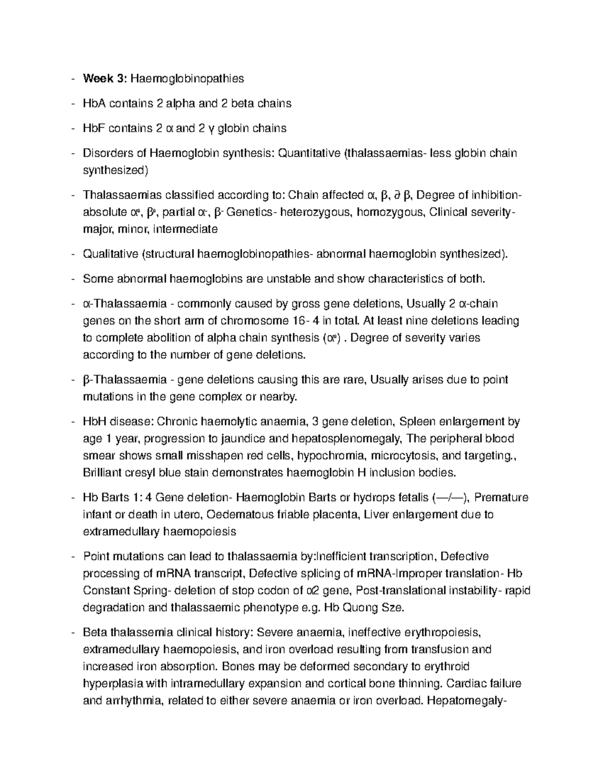 Week 3 haemoglobinopathies part1 - Week 3: Haemoglobinopathies -HbA ...