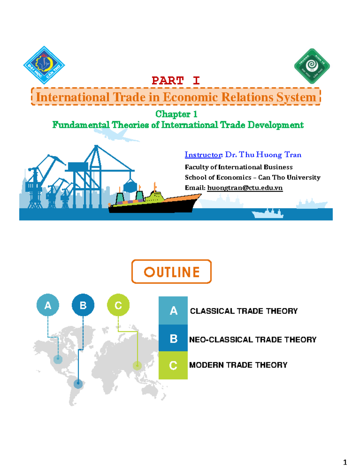 Chapter 1-Fundamental Theories of International Trade Development - Thu Huong Tran PART I - Studocu