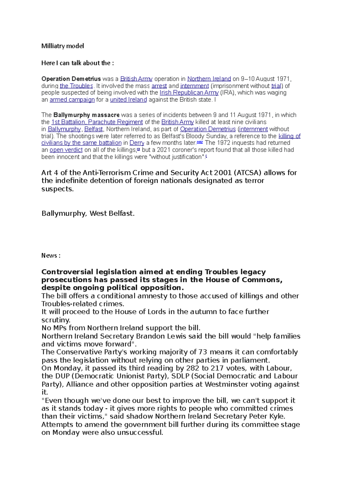 First essay - Paris - Milliatry model Here I can talk about the ...