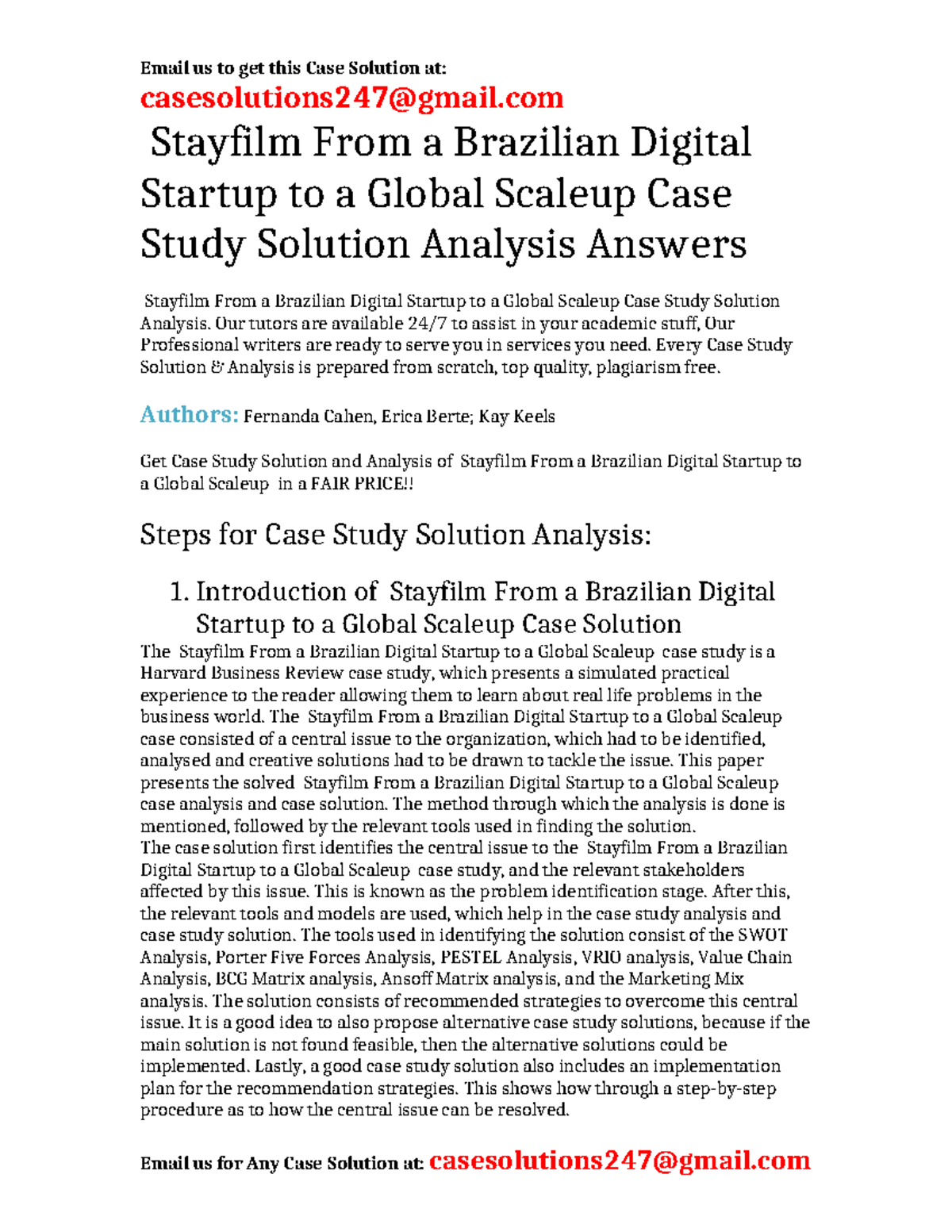 Case Solution Stayfilm From a Brazilian Digital Startup to a Global Scaleup - casesolutions247 ...