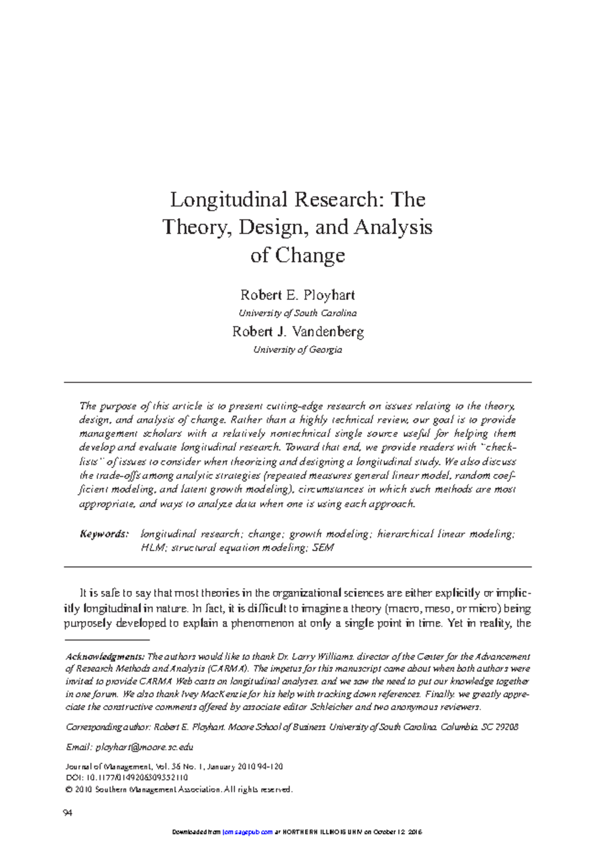 Longitudinal Research The Theory, Design, and Analysis of Change ...