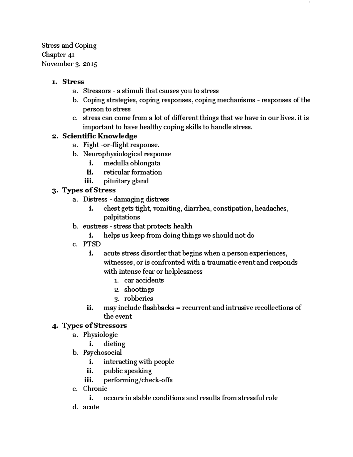 Stress and Coping - Lecture notes 8 - 1 Stress and Coping Chapter 41 ...