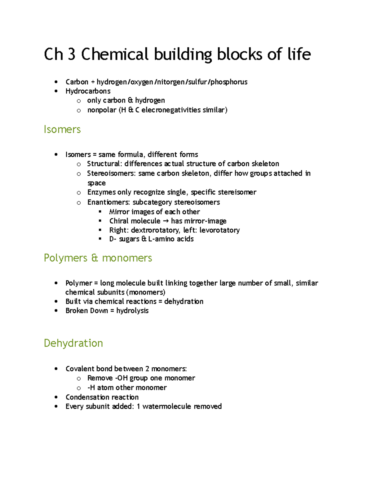 MLB Ch2&3 Chemistry of the cell - Ch 3 Chemical building blocks of life ...