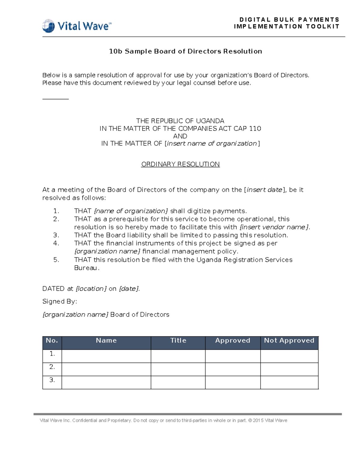 Sample Board of Directors Resolution - Please have this document ...