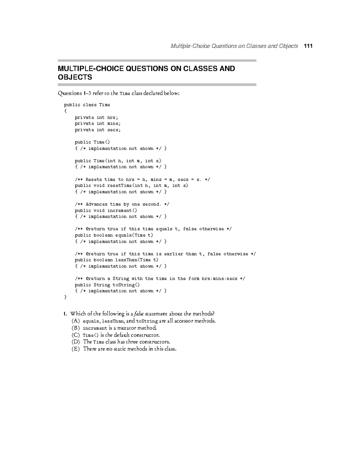 Multiple-Choice Questions on Classes and Objects - / public void ...