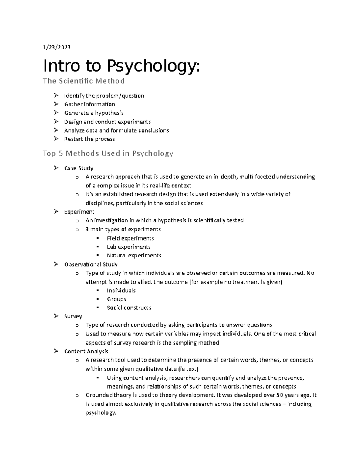 Week 2 , 3, Notes - 1/23/ Intro to Psychology: The Scientific Method ...