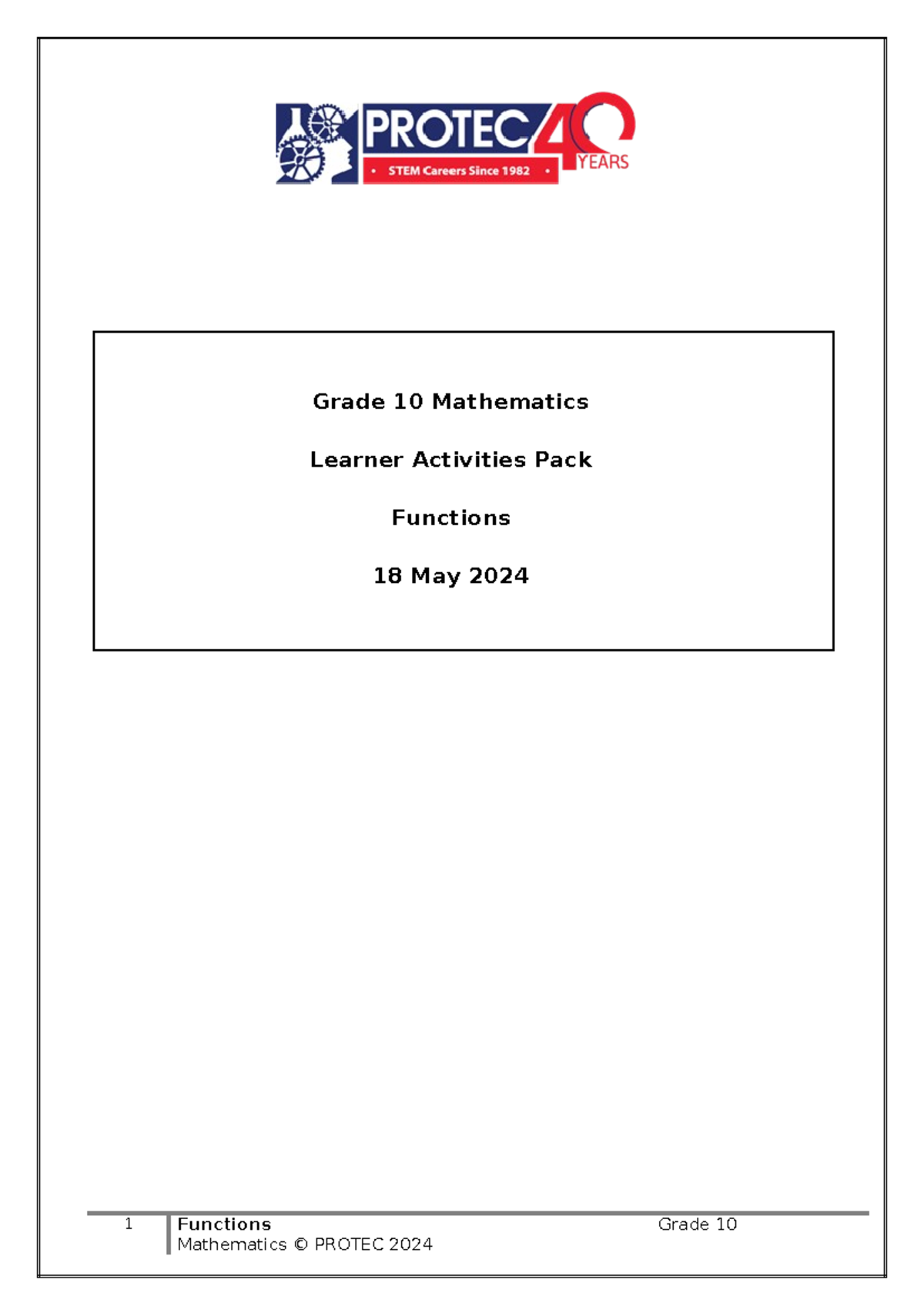 Wk 15 - Grade 10 Mathematics - Functions 18 May 2023 - 1 Functions ...