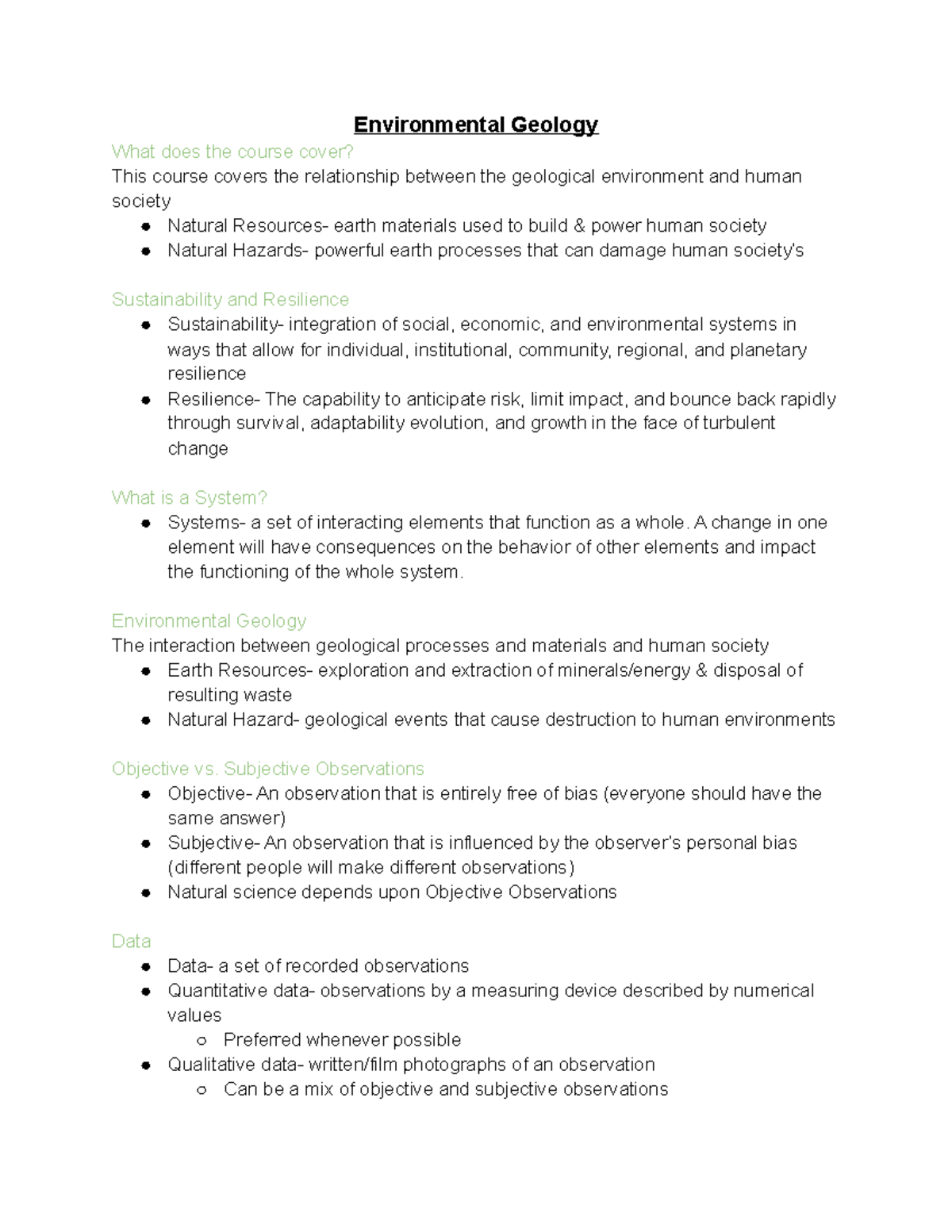 Geology Introduction - Environmental Geology What does the course cover ...