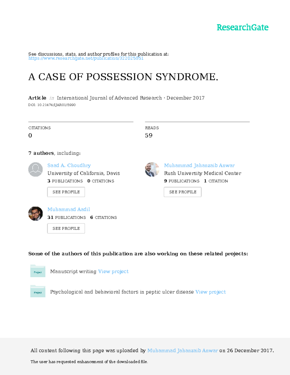 A CASE OF Possession Syndrome - See discussions, stats, and author ...
