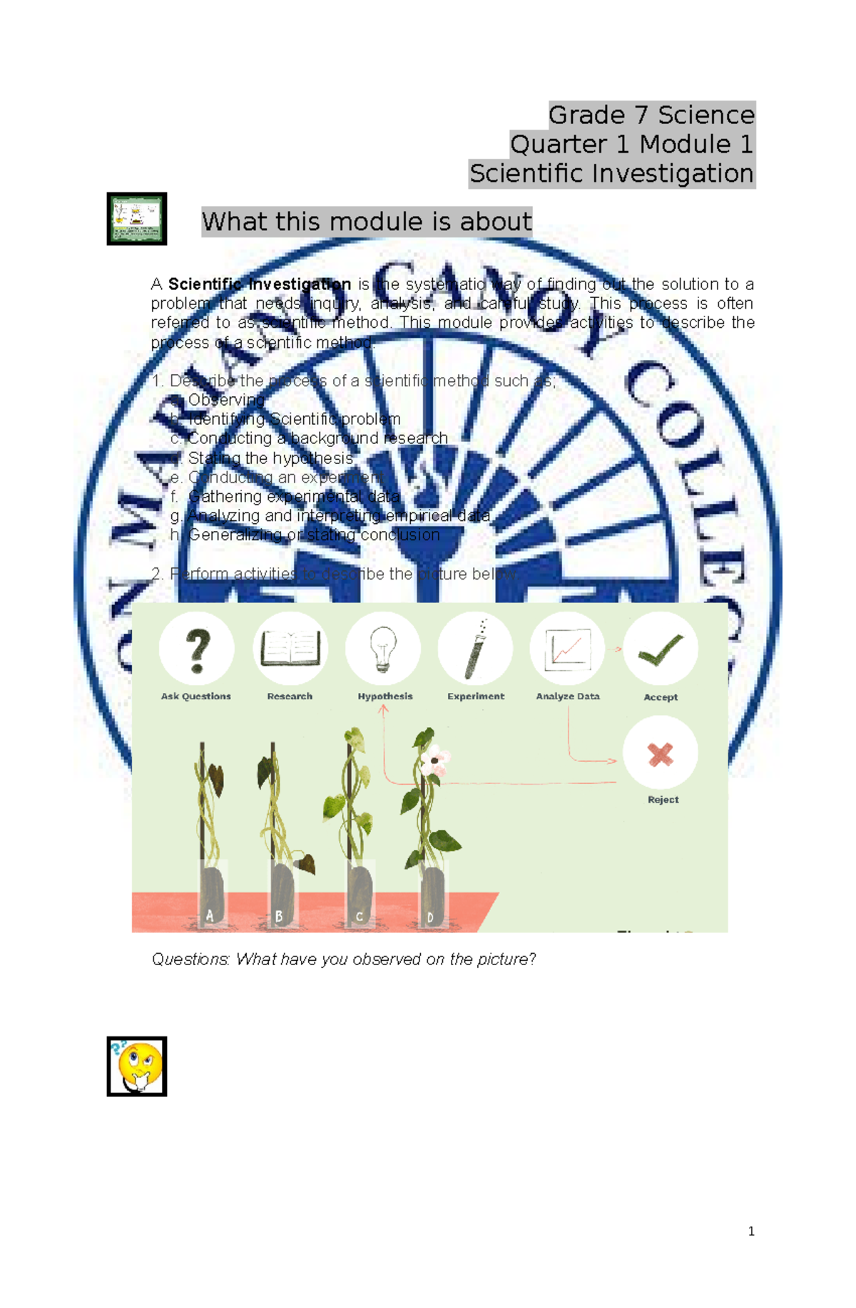 Module grade 7 Science week 1 done - Modern Mathematics II - ANTEO ...