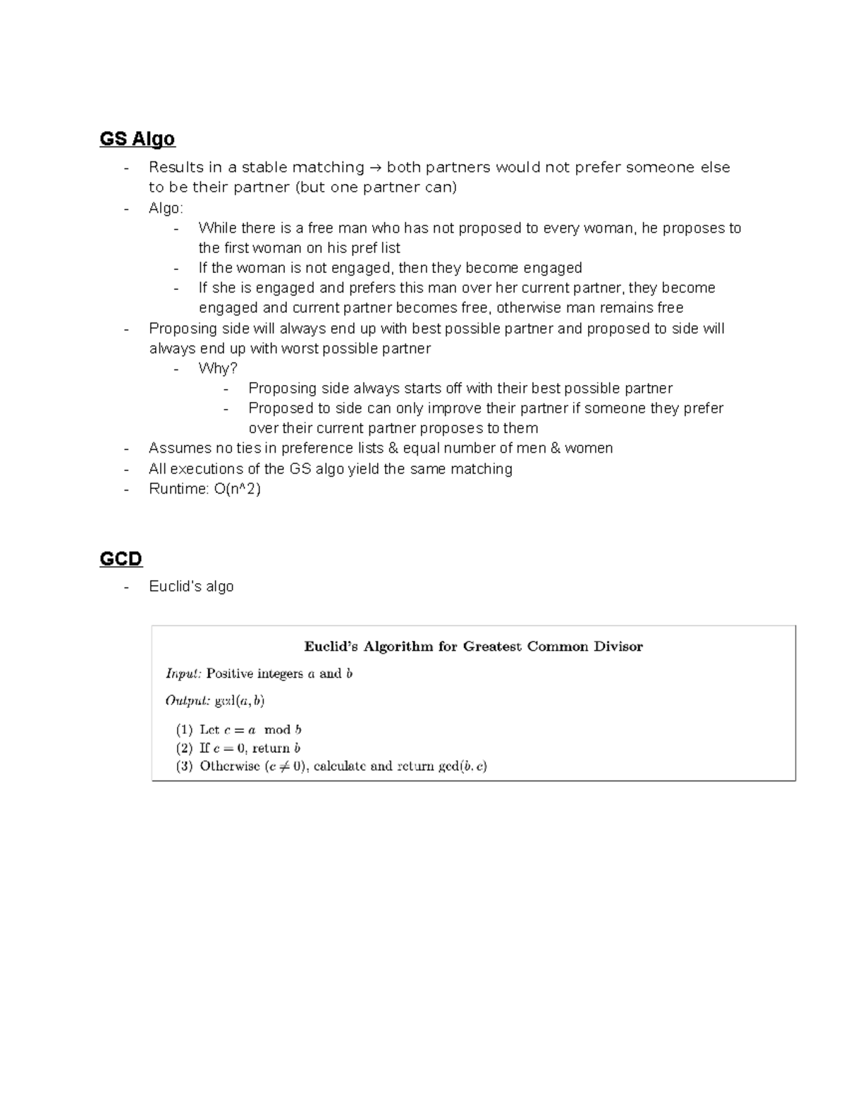 121 Midterm 1 Review - GS Algo Results in a stable matching → both ...