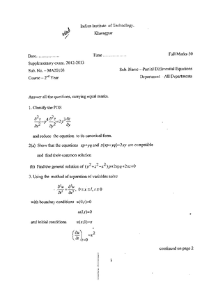 PDE end - Partial Differential Equation Question paper which contains ...