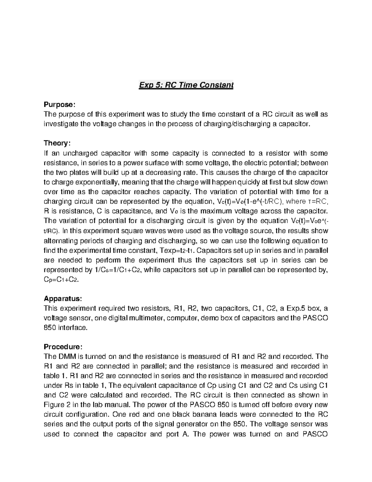 Ex5 phy2 - ex5 phy2.pdf - Domenica Nunez 2/9/ PHY2049L General Physics Lab 2 Exp 5: RC Time ...