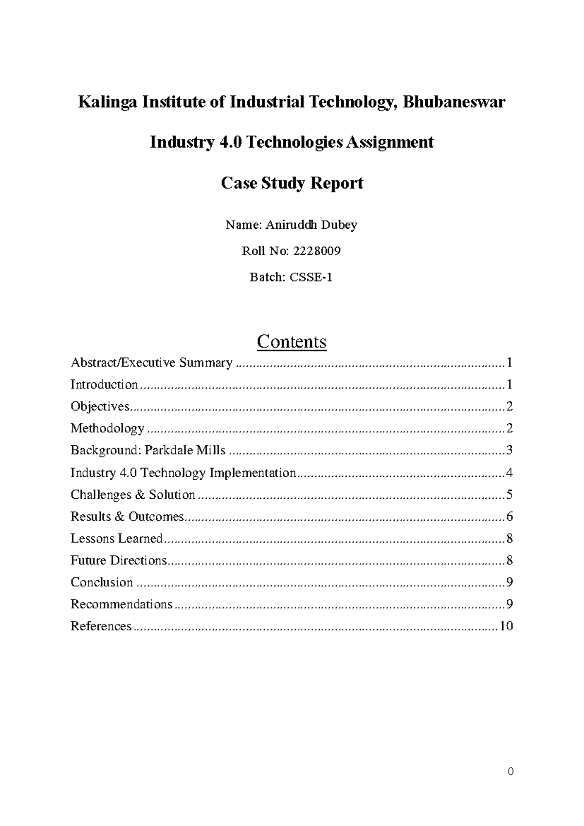 Industry 4.0 Assignment for Project Report - Kalinga Institute of ...