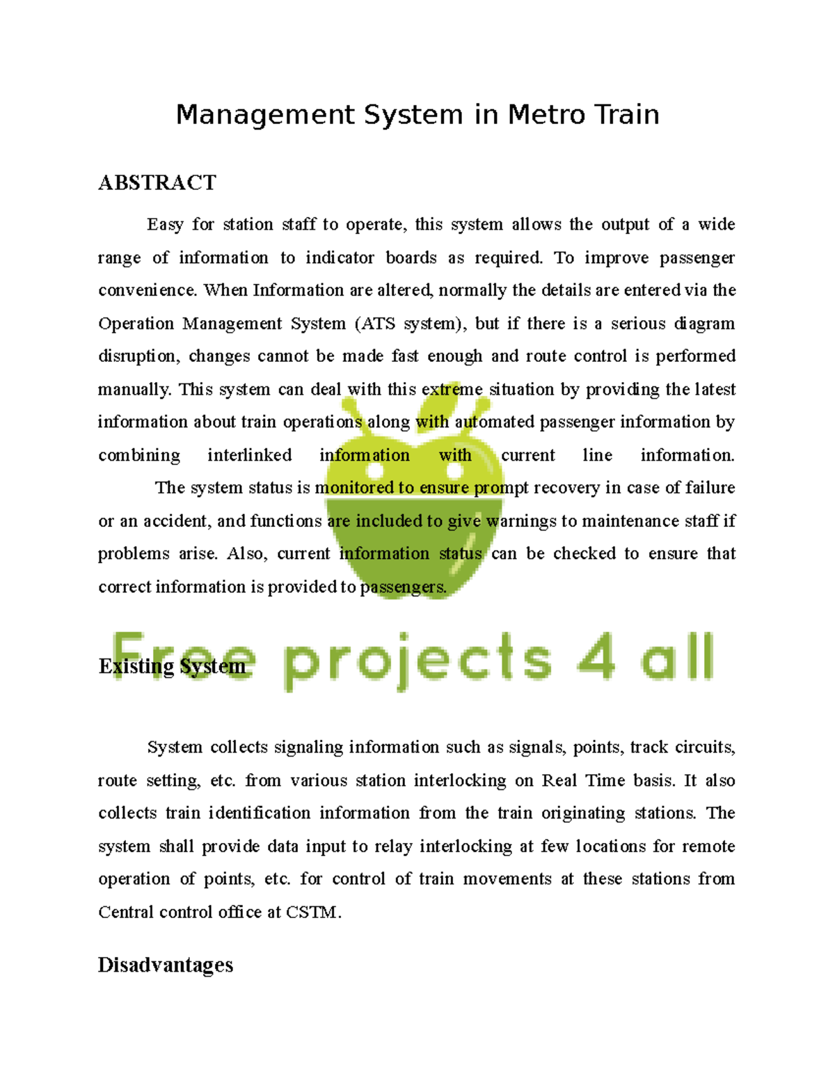 Management System in Metro Train - Management System in Metro Train ...