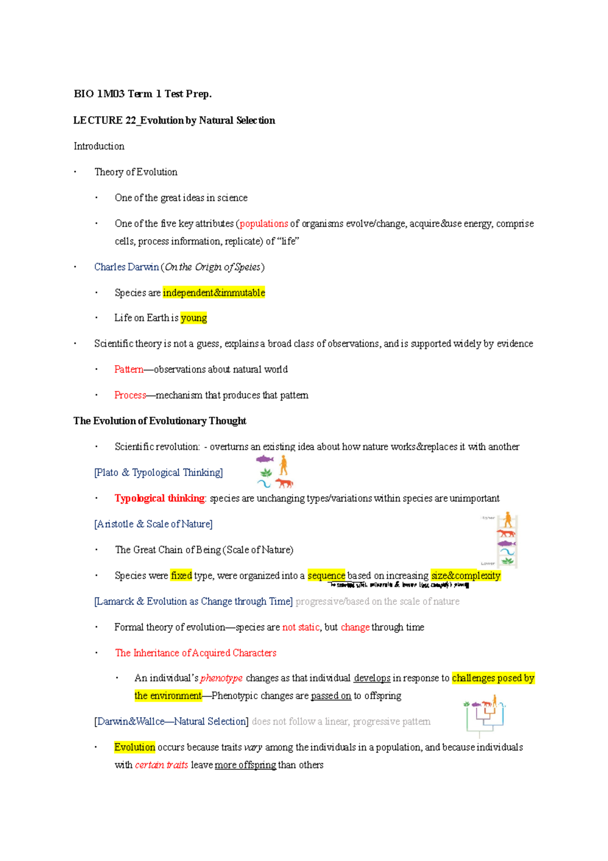 BIO 1M03 Term 1 Test Prep - LECTURE 22_Evolution by Natural Selection ...