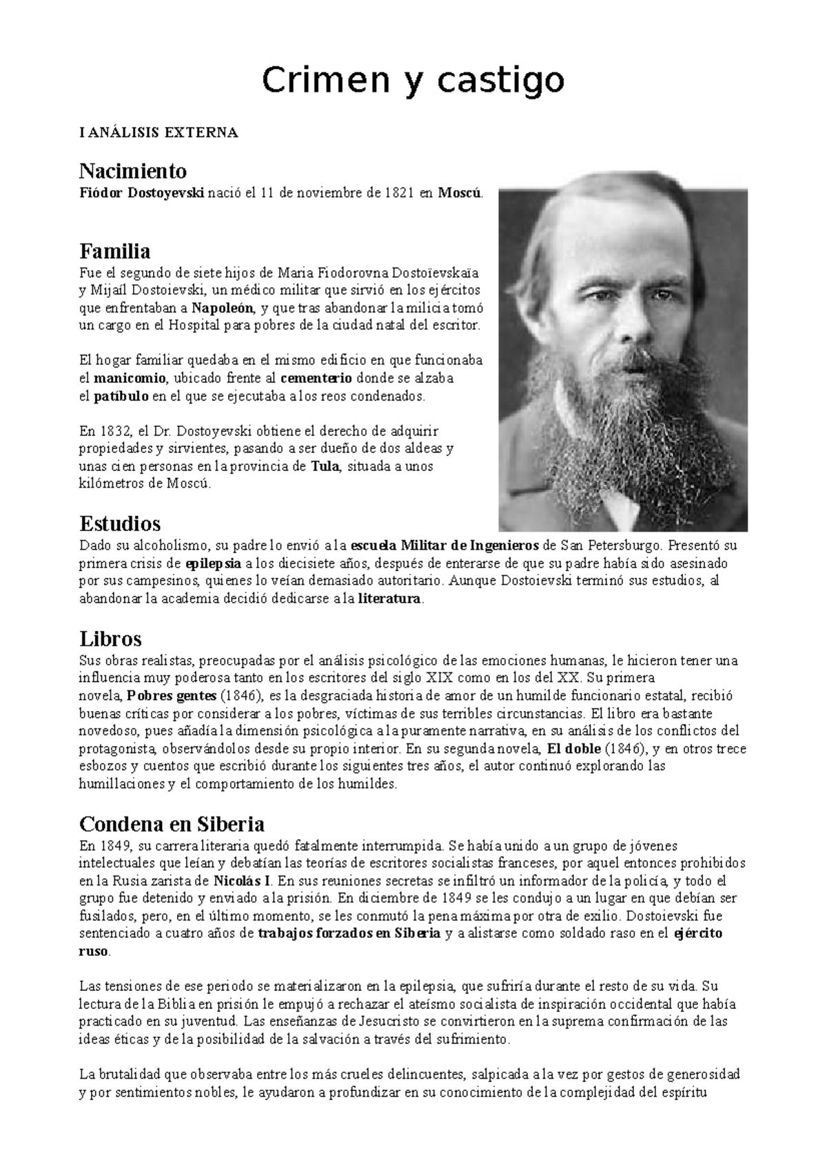 Crimen y castigo tarea - Contiene informacion del autor y la obra ...