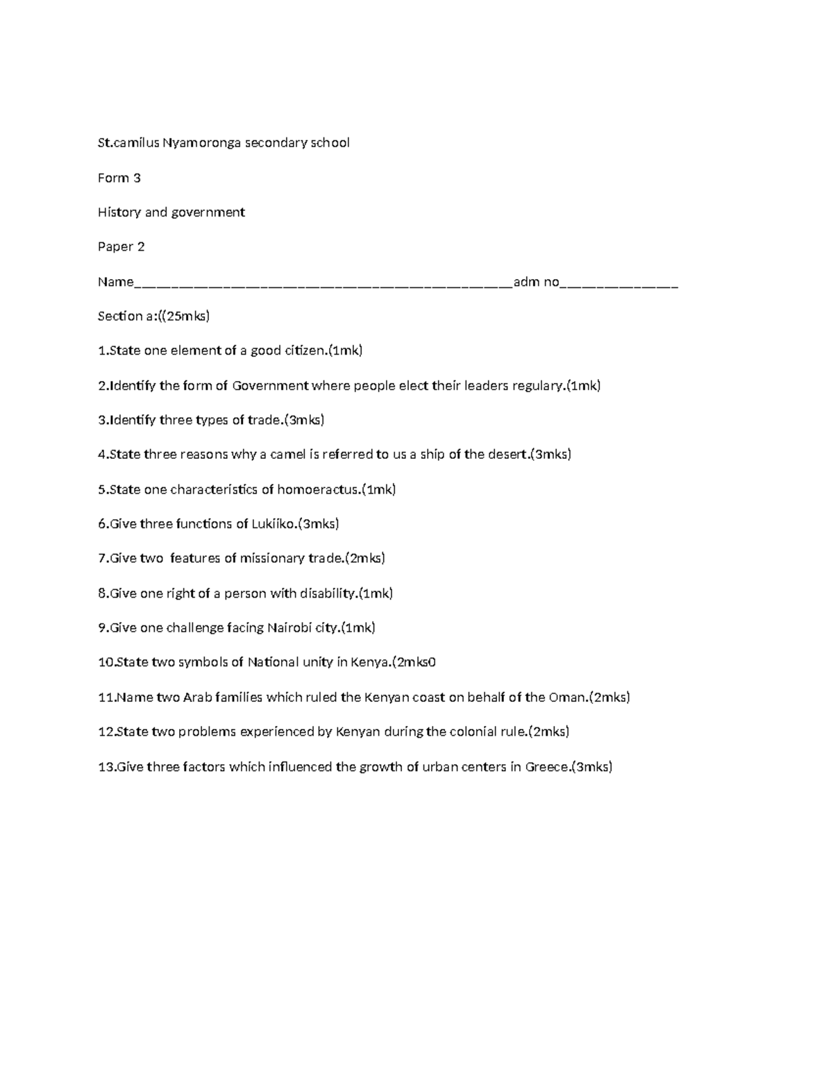 Hag pp2 f3 - WWWWWW - St Nyamoronga secondary school Form 3 History and ...