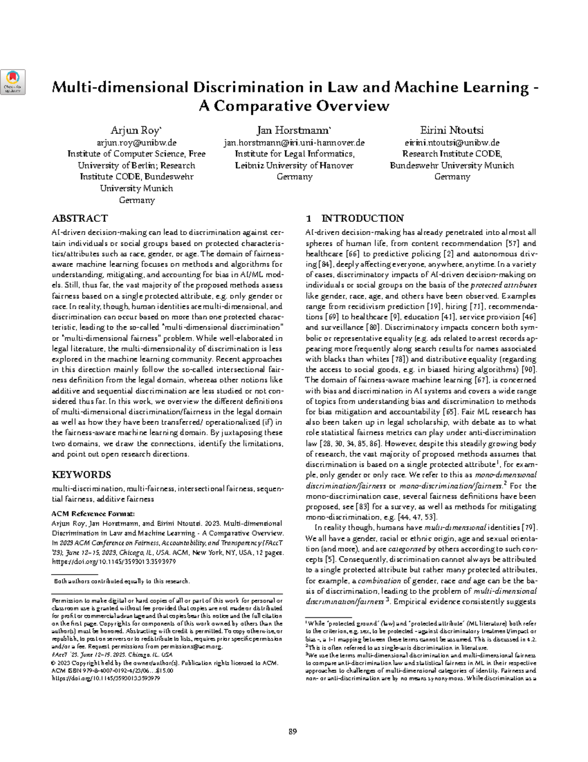 Multi-dimensional Discrimination in Law and Machine Learning - uni ...