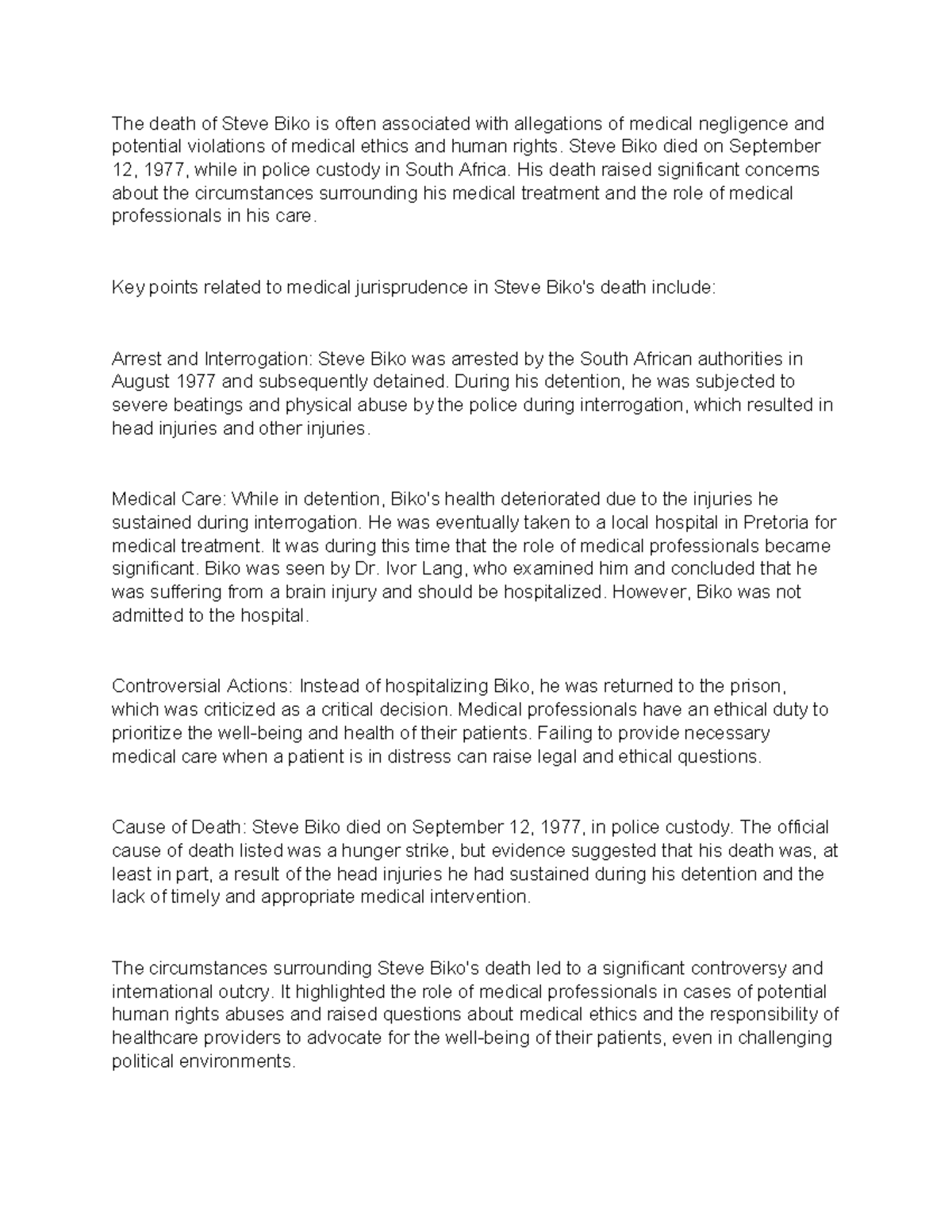 Steve biko - case of stive Biko for Medical Jurisprudence - The death ...