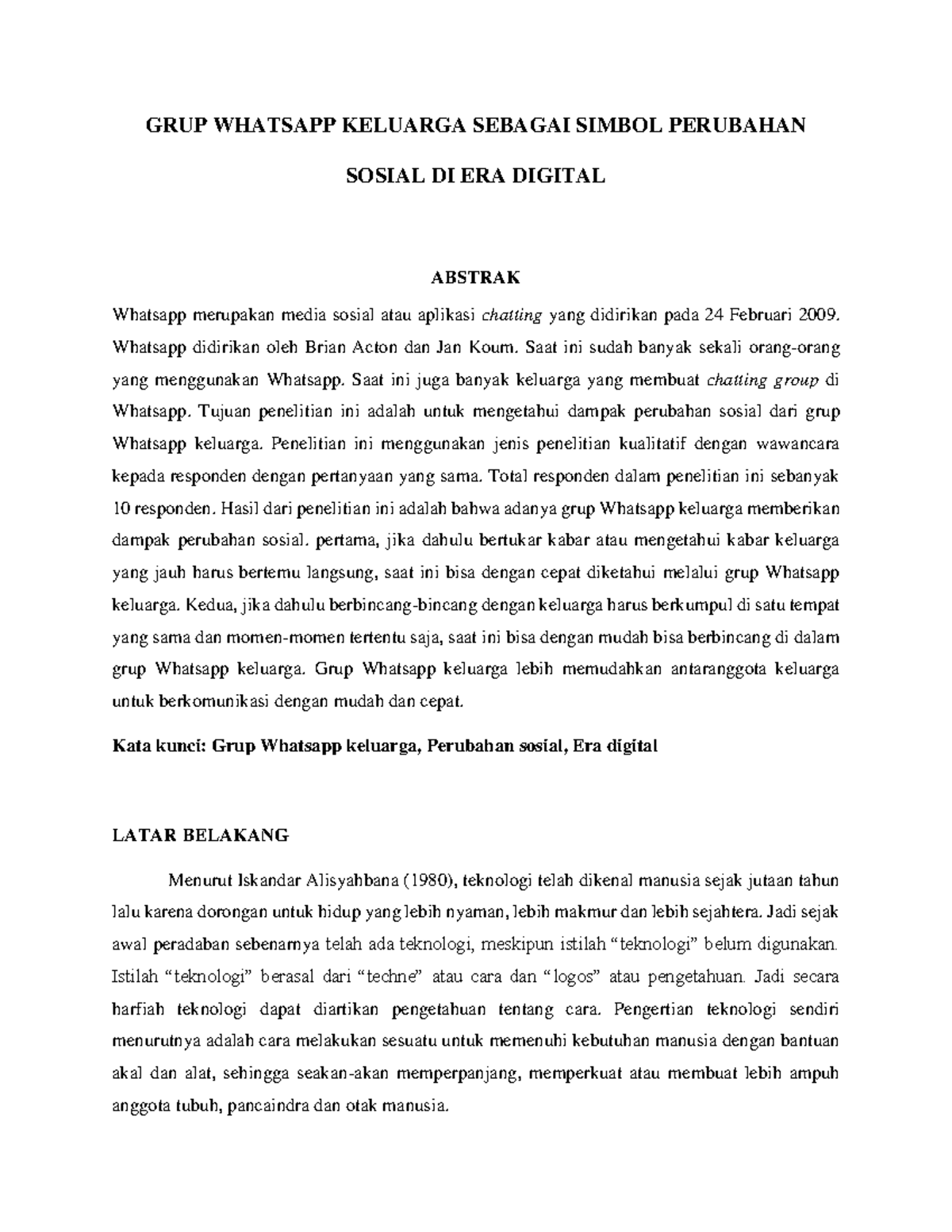 Sosiologi-GRUP Whatsapp Keluarga Sebagai Simbol Perubahan Sosial DI ERA ...