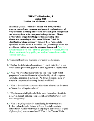 CHM376 Fa22 PS2 - problem set 2 - CHM376 Biochemistry I Fall 2022 Problem Set #2: Water, Forces ...