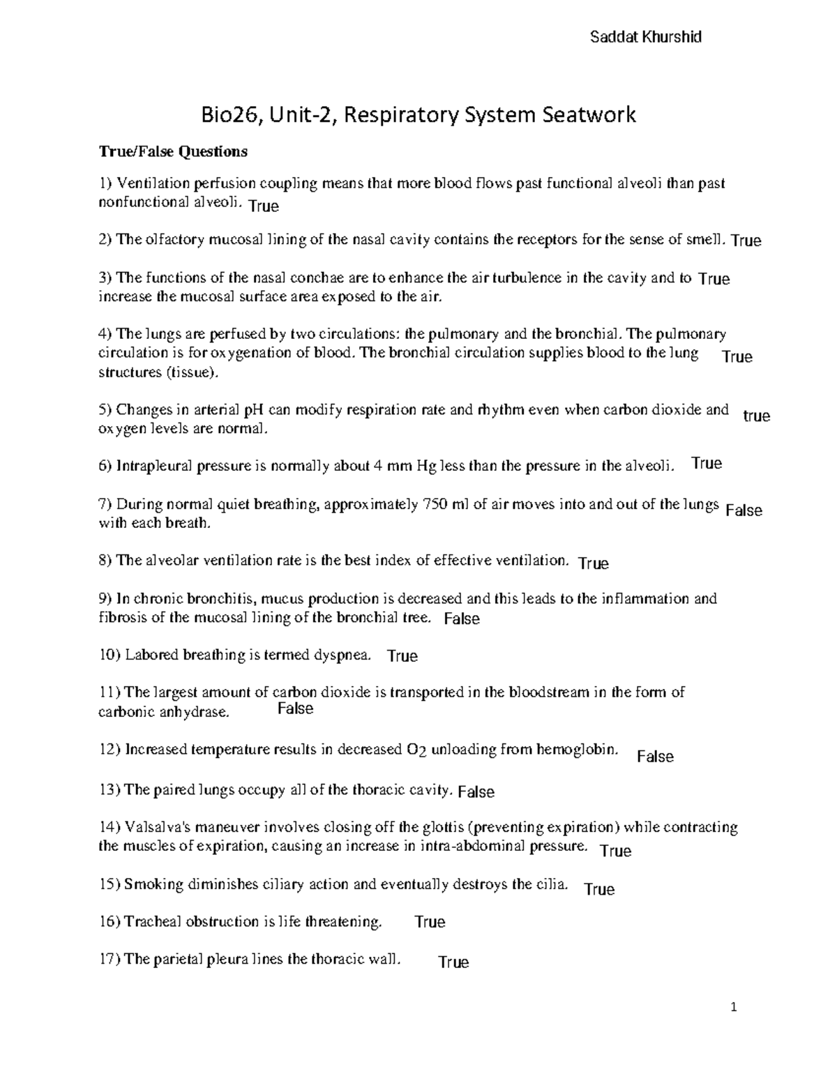 Unit-2 Respiratory System Seatwork 2020 - 1 Bio26, Unit-2, Respiratory ...