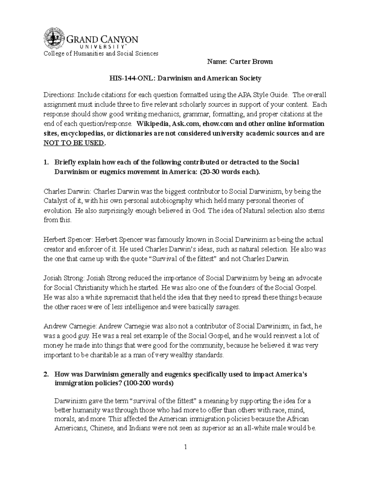 HIS-144.ONL.T-2.Darwinism and American Society - College of Humanities ...