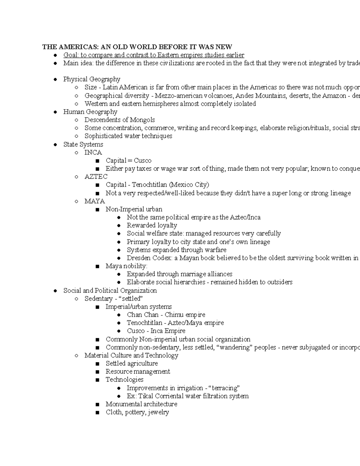 Lecture Notes The Americas An Old World Before it was New - THE ...