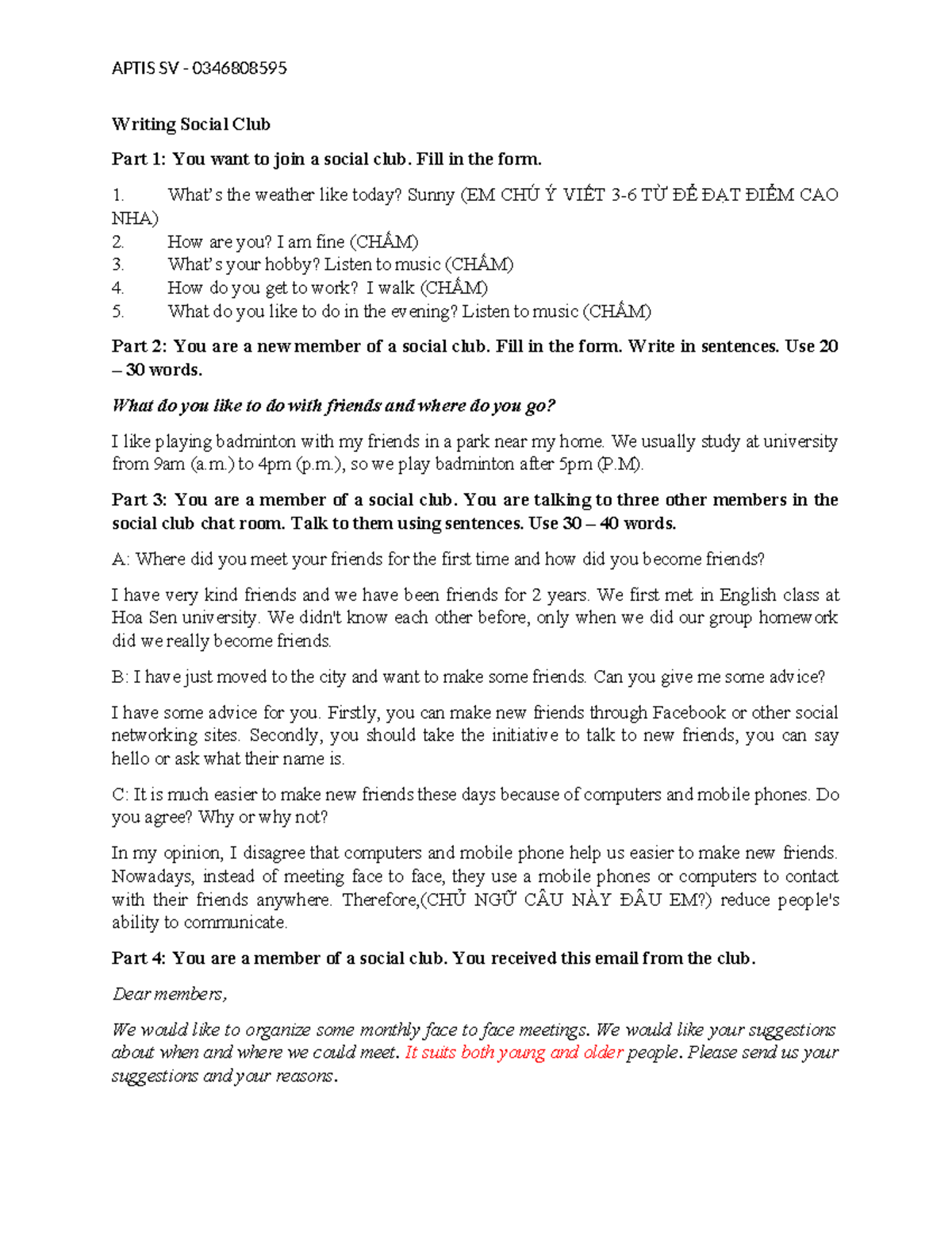 Social-Club-1 - APTIS SV - 0346808595 Writing Social Club Part 1: You ...