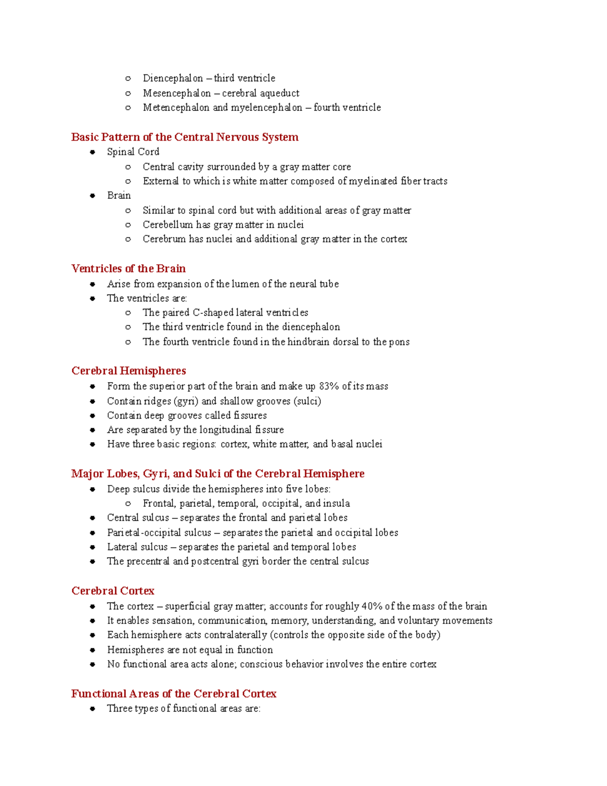 Central Nervous System - Studocu