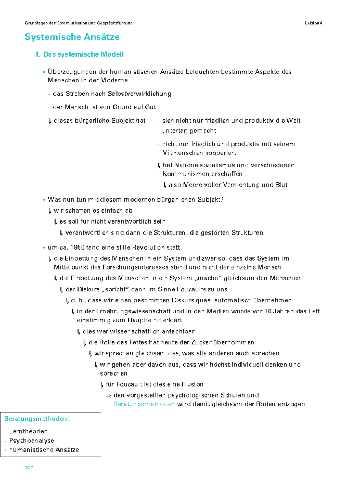 Lektion 4 - Zusammenfassung - Systemische Ansätze 1. Das systemische ...