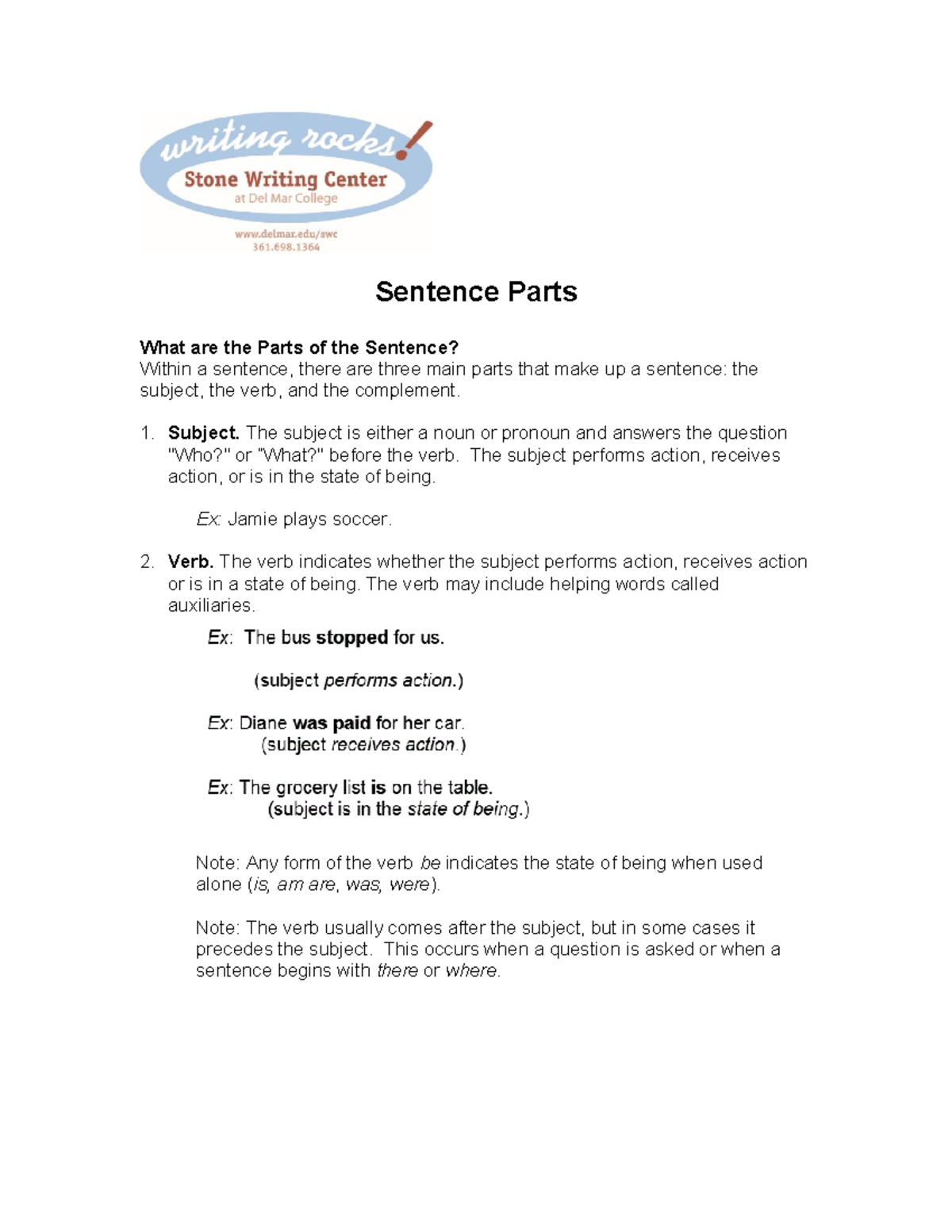 Sentence-parts - Sentence Parts What are the Parts of the Sentence ...