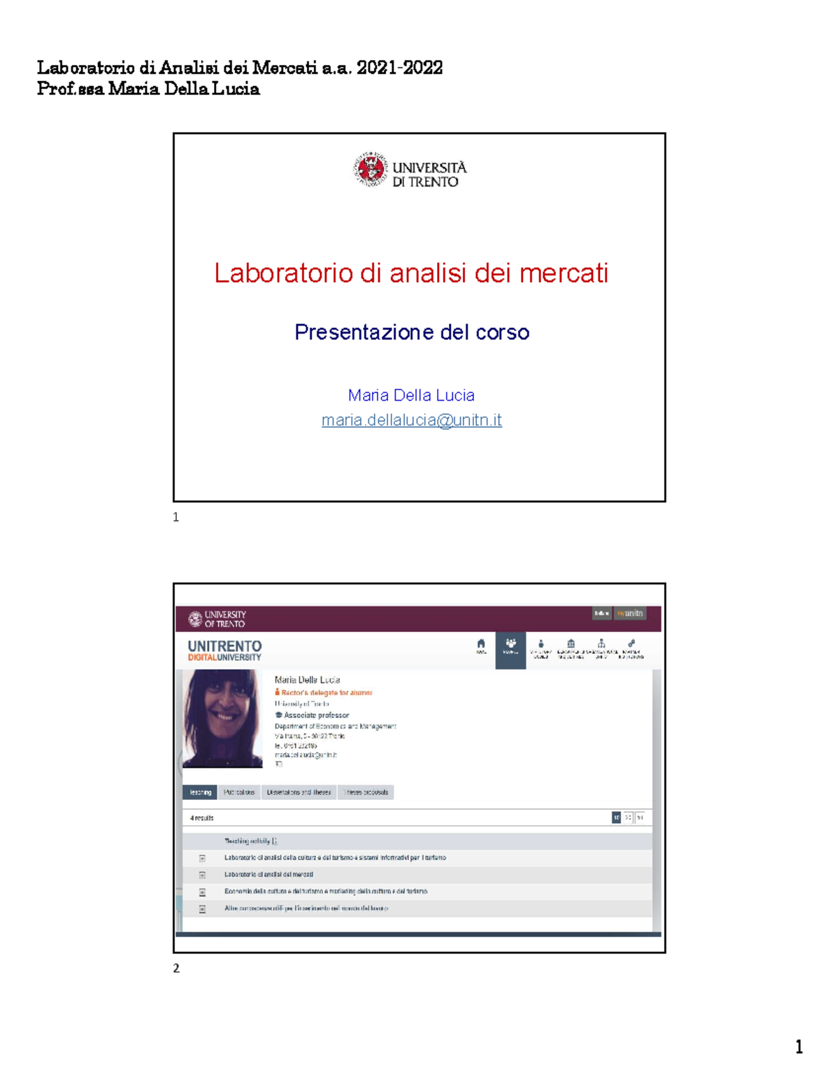 LEZ0. Presentazione corso e struttura report - Prof Maria Della Lucia ...
