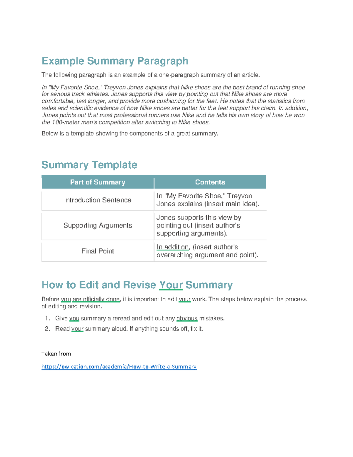 Example Summary Paragraph - In "My Favorite Shoe," Treyvon Jones ...