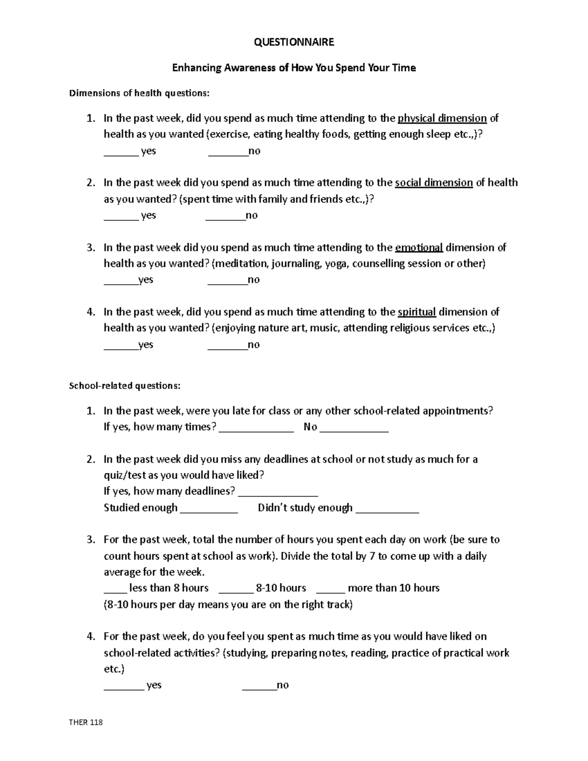 2019 0920 week 3 time management questionnaire - QUESTIONNAIRE ...