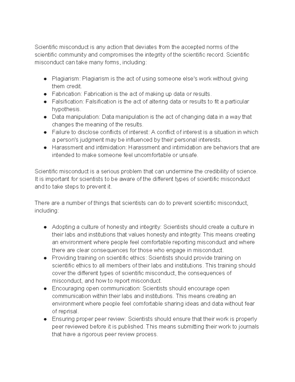 Lecture 34 Scientific Misconduct - Scientific misconduct is any action ...