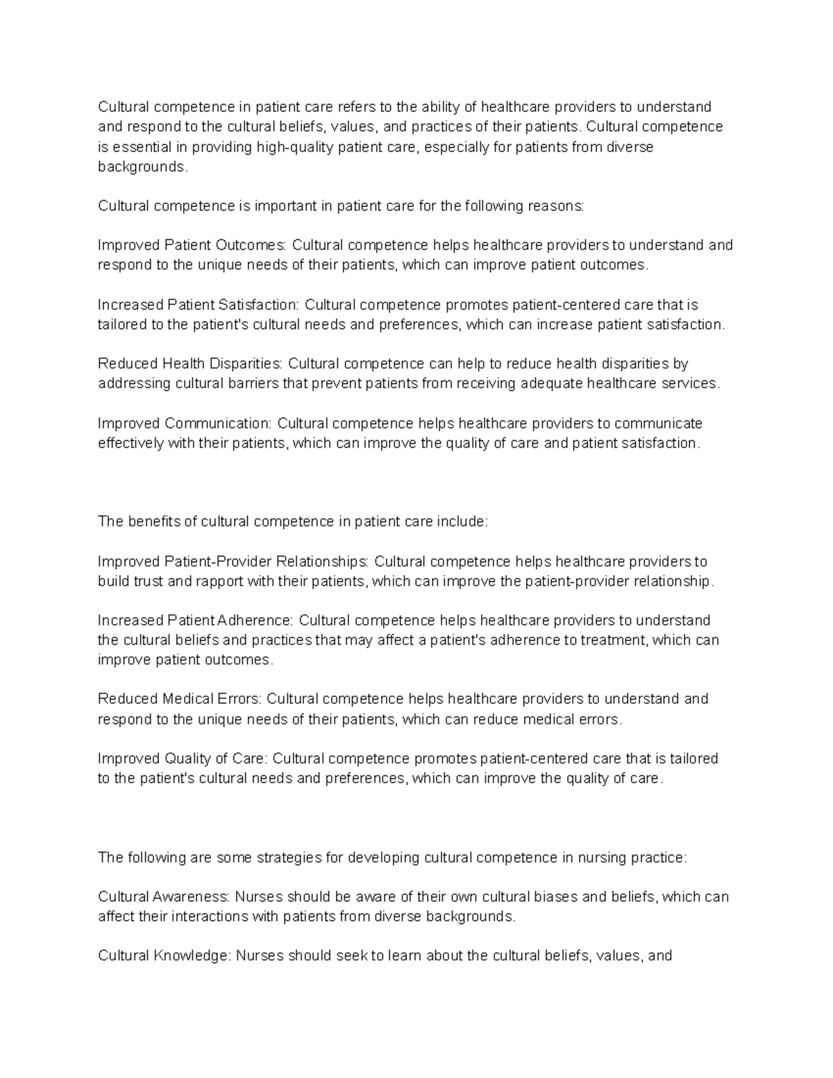 Cultural Competence in Patient Care Notes - Cultural competence in ...