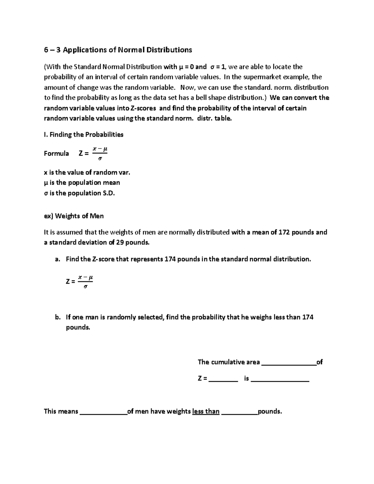 Class Lecture 6-3 - 6 – 3 Applications of Normal Distributions (With ...
