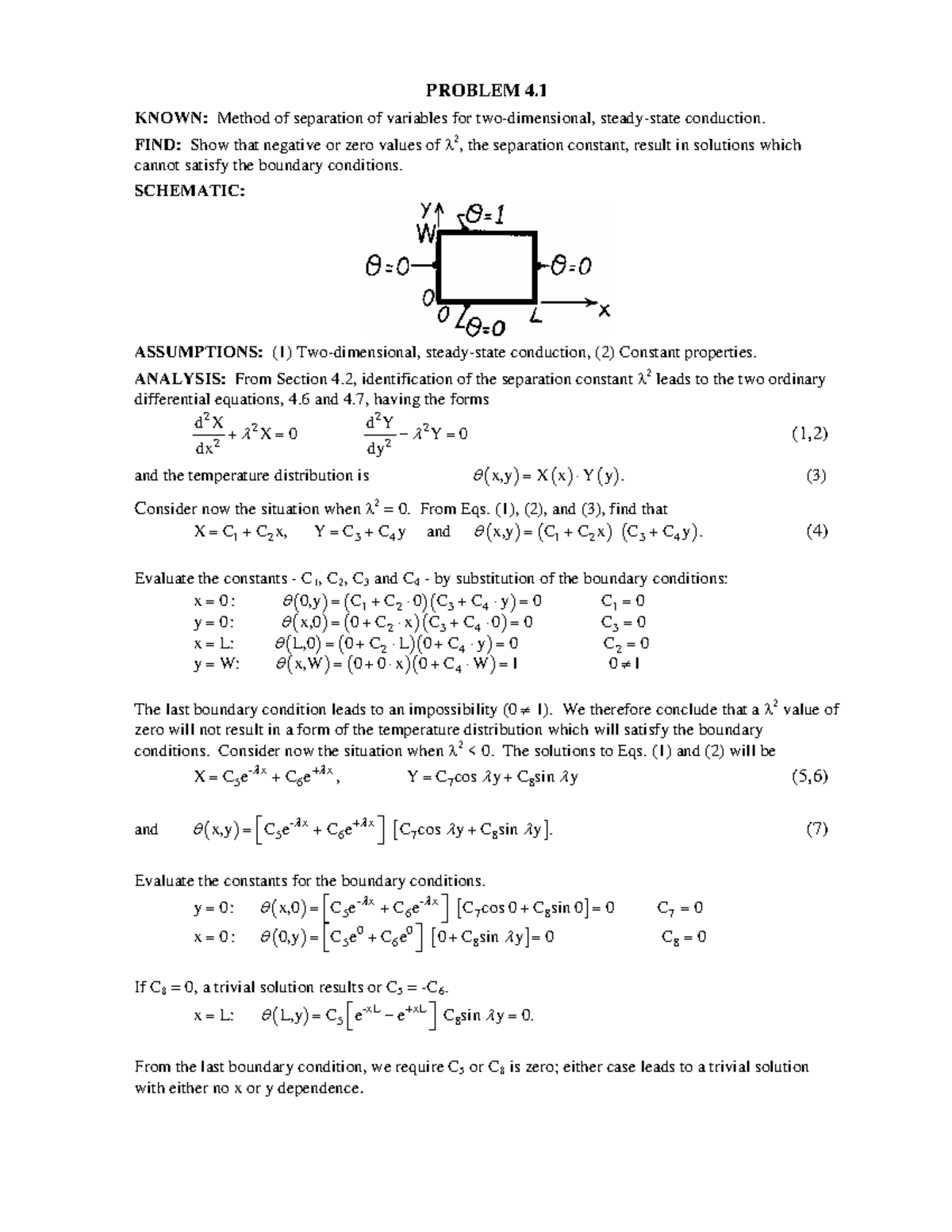 4장 - heat transfer - PROBLEM 4 KNOWN: Method of separation of variables ...