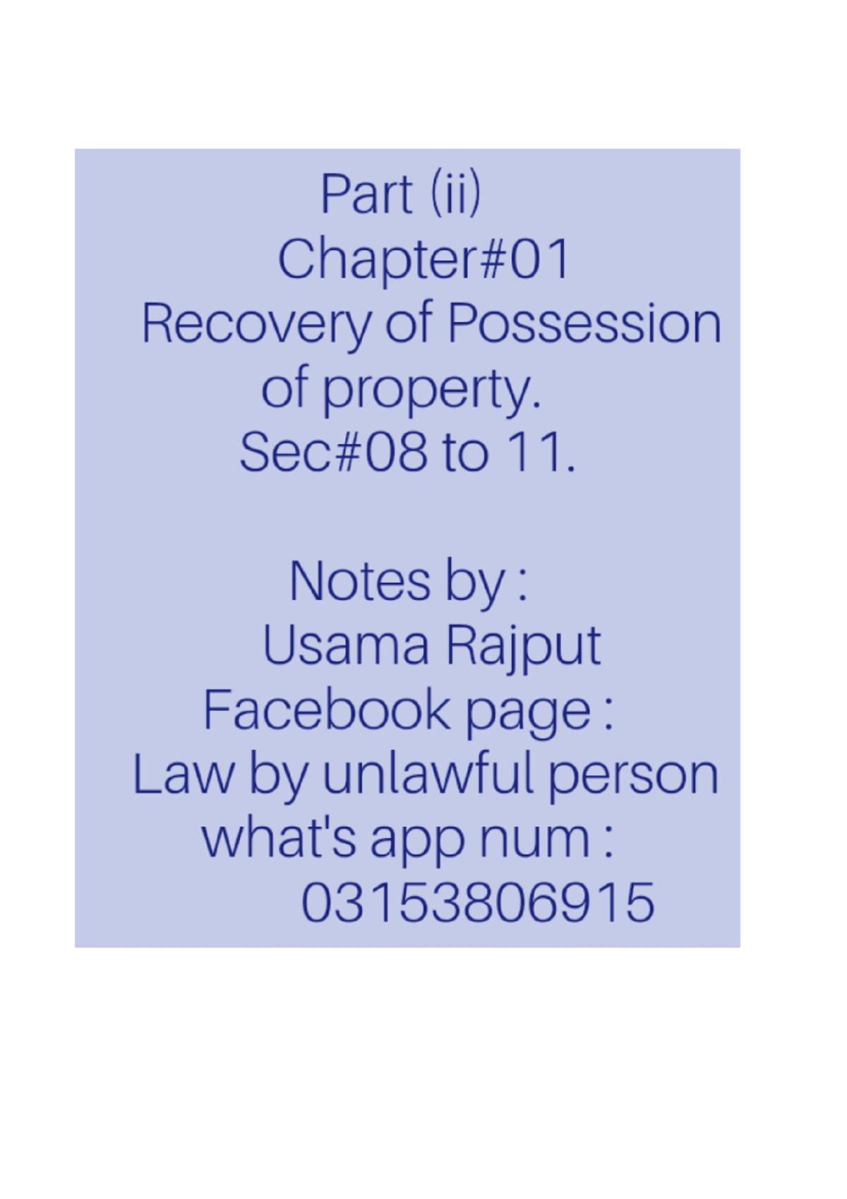 Sec#08 to 11 specific relief act - Contract law - AWKUM - Studocu