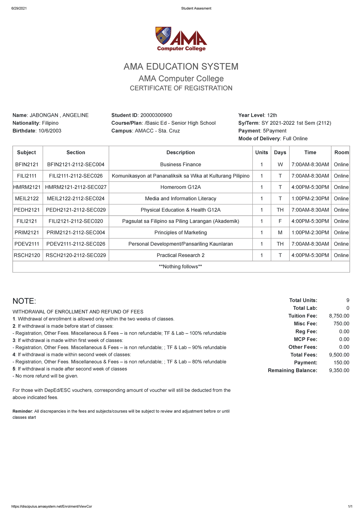 Student Assesment - 6/29/2021 Student Assesment discipulus.amasystem ...