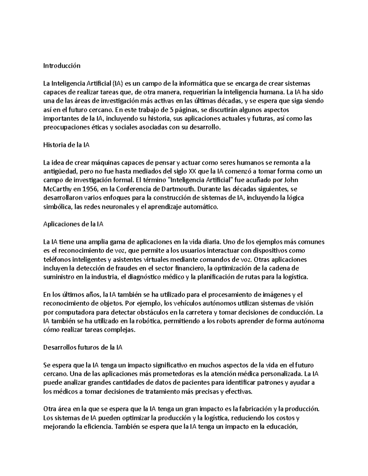 AI - nnn - Introducción La Inteligencia Artificial (IA) es un campo de ...