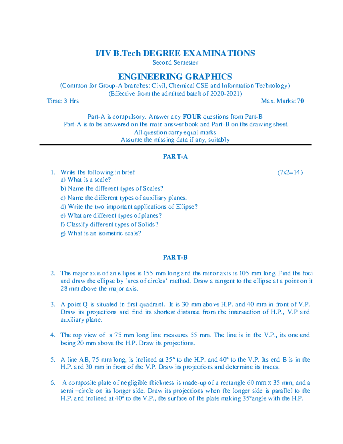 Engineering Graphics Mid exam qpaper for year1 CSE 2020-21 - I/IV B ...
