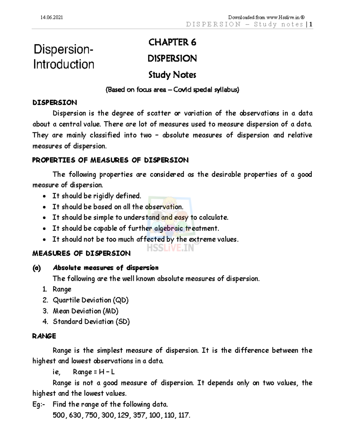Chapter - Dispersion Focus area - D I S P E R S I O N – S t u d y n o t ...