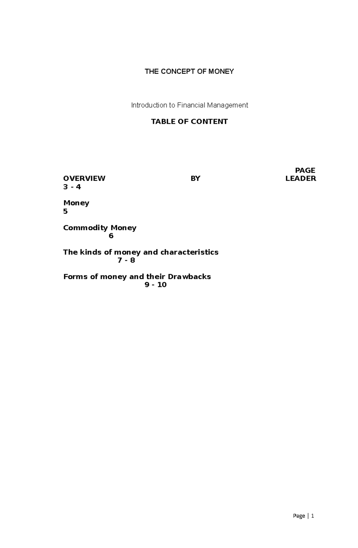 Concept OF Money - THE CONCEPT OF MONEY Introduction to Financial ...