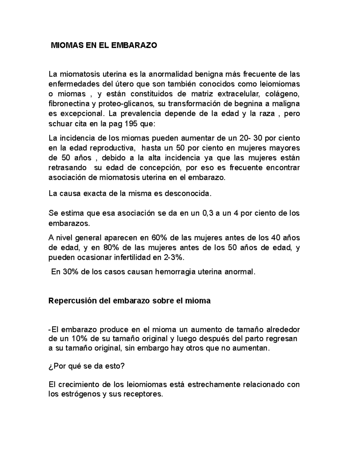 Miomas EN EL Embarazo - MIOMAS EN EL EMBARAZO La miomatosis uterina es ...