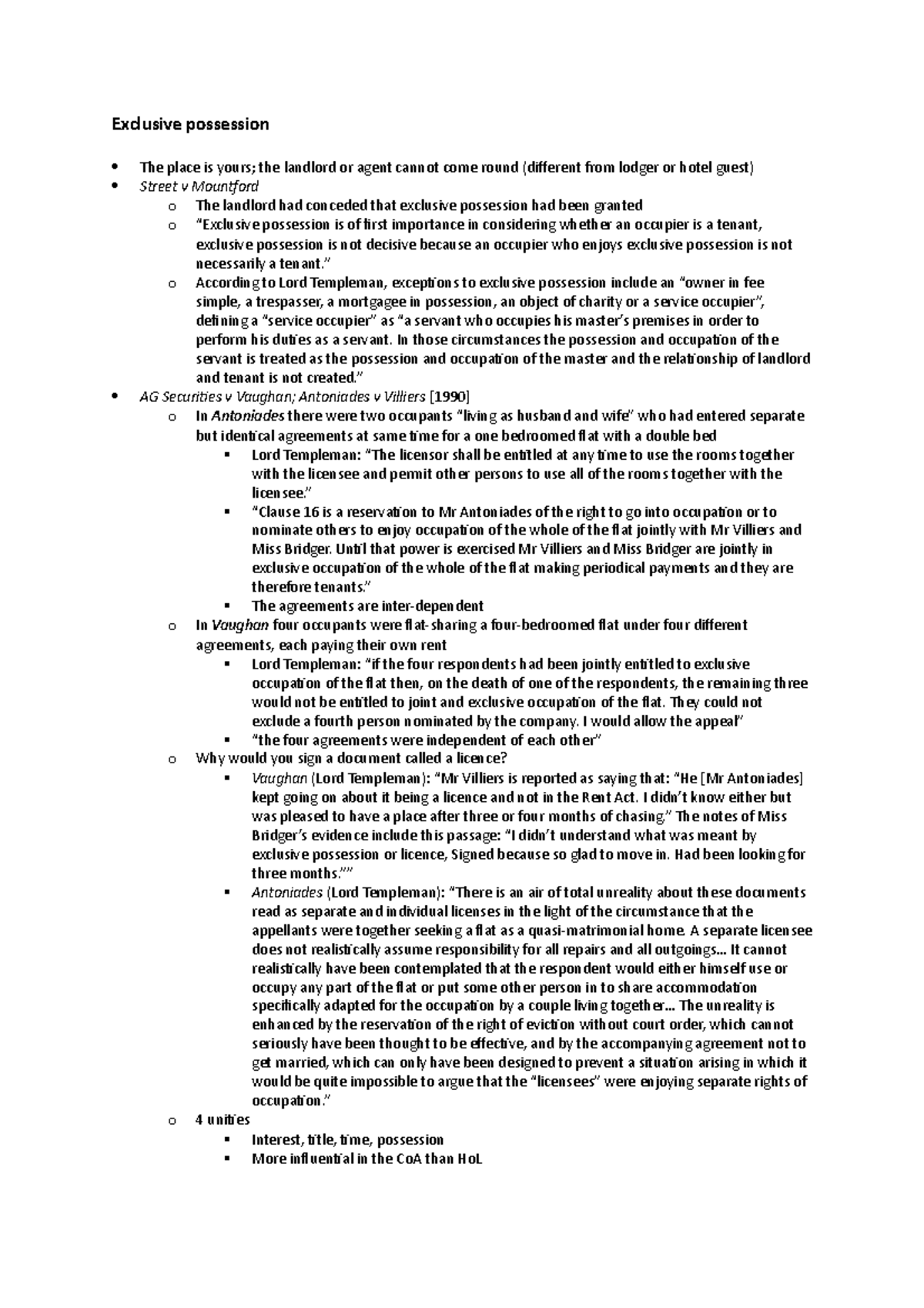 Exclusive possession - Leases - Exclusive possession The place is yours ...